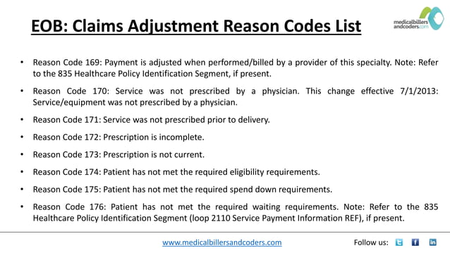 EOB- Claims Adjustment Reason Codes List.pptx | Health Insurance ...