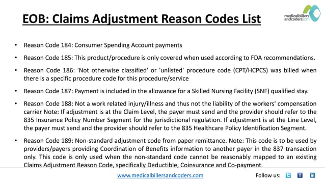 EOB- Claims Adjustment Reason Codes List.pptx | Health Insurance | Insurance