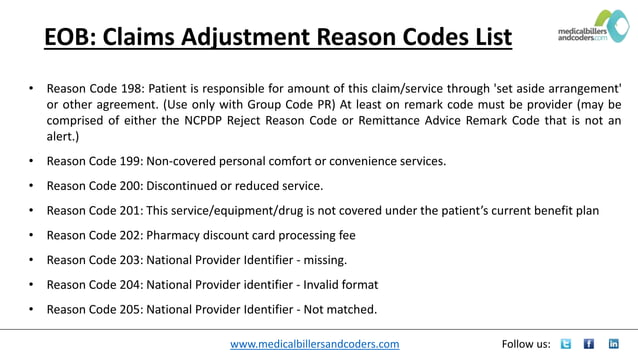 EOB- Claims Adjustment Reason Codes List.pptx | Health Insurance ...