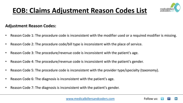 EOB- Claims Adjustment Reason Codes List.pptx | Health Insurance ...