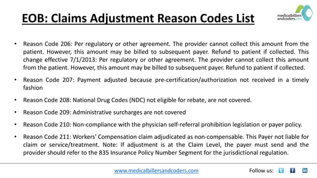 EOB- Claims Adjustment Reason Codes List.pptx | Health Insurance ...