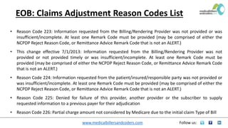 EOB- Claims Adjustment Reason Codes List.pptx | Health Insurance | Insurance