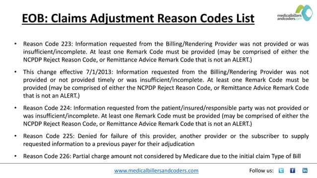 EOB- Claims Adjustment Reason Codes List.pptx | Health Insurance | Insurance