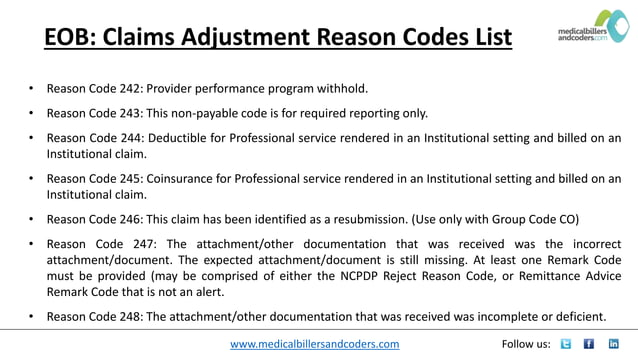 EOB- Claims Adjustment Reason Codes List.pptx | Health Insurance ...