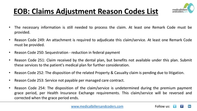 EOB- Claims Adjustment Reason Codes List.pptx | Health Insurance ...