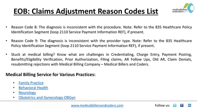 EOB- Claims Adjustment Reason Codes List.pptx | Health Insurance ...