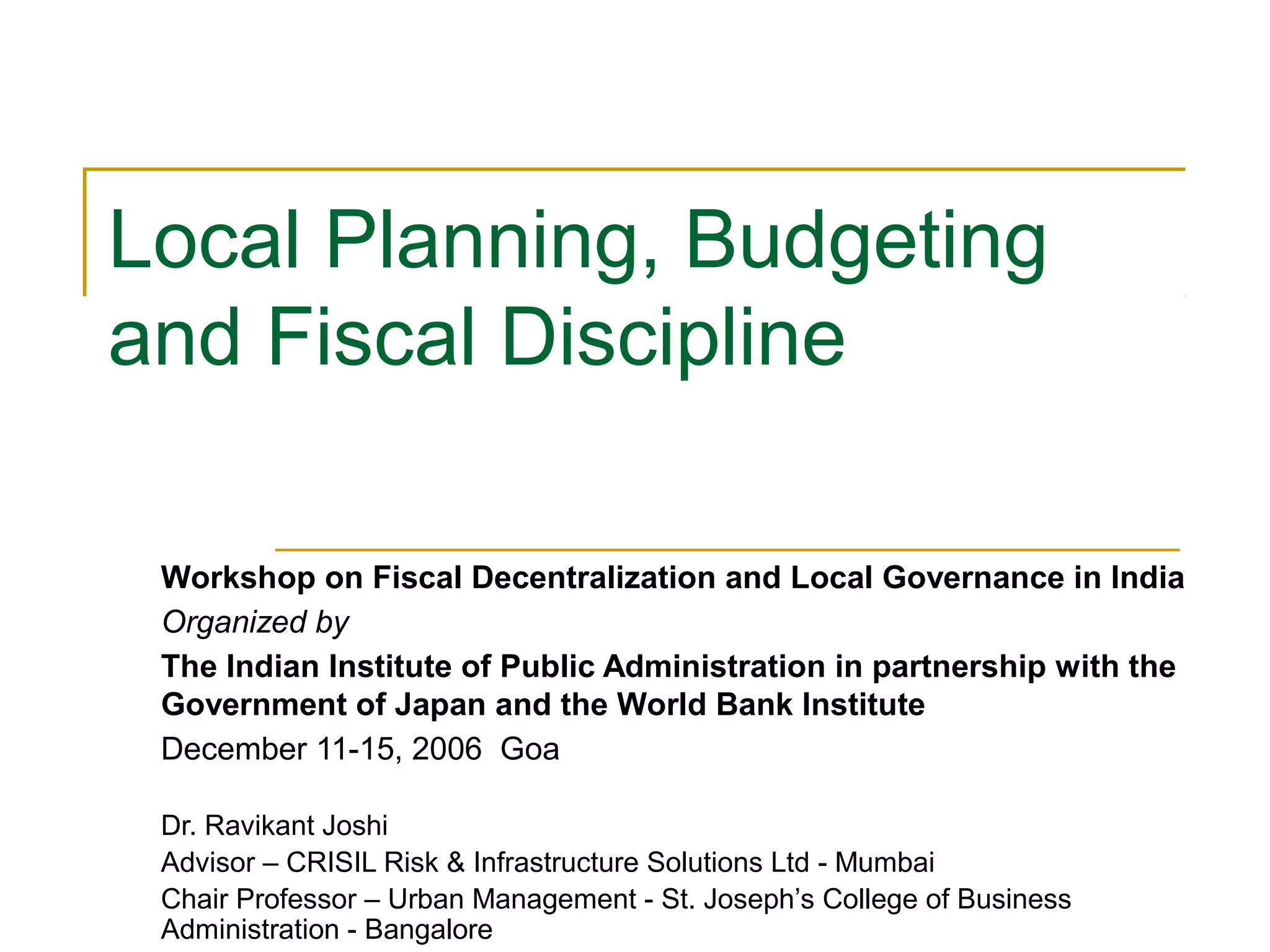 Local Planning, Budgeting, Fiscal Discipline | PPT