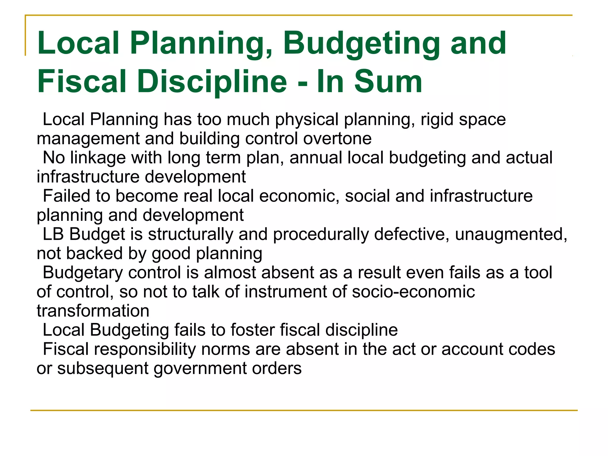Local Planning, Budgeting, Fiscal Discipline | PPT