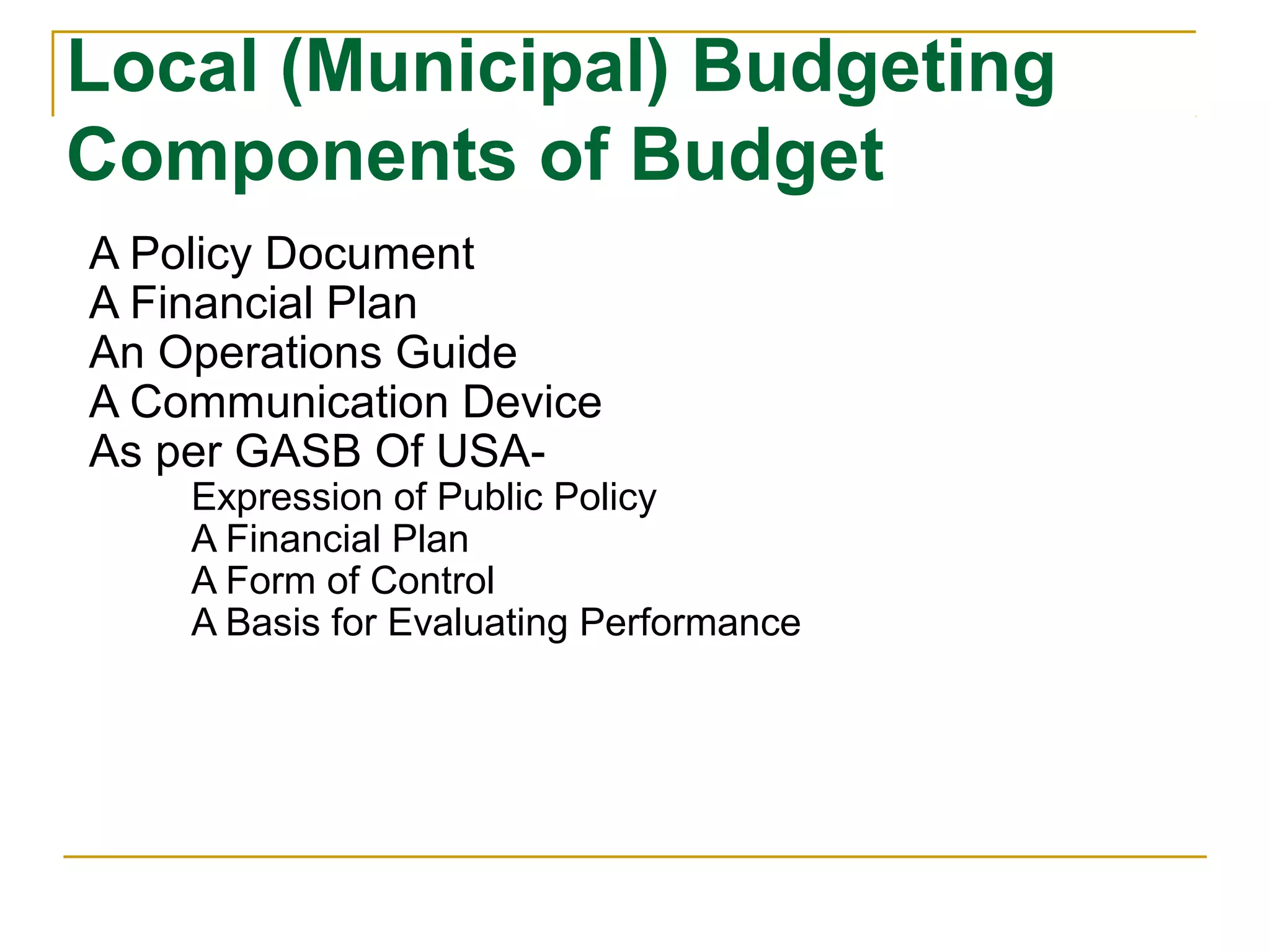 Local Planning, Budgeting, Fiscal Discipline | PPT