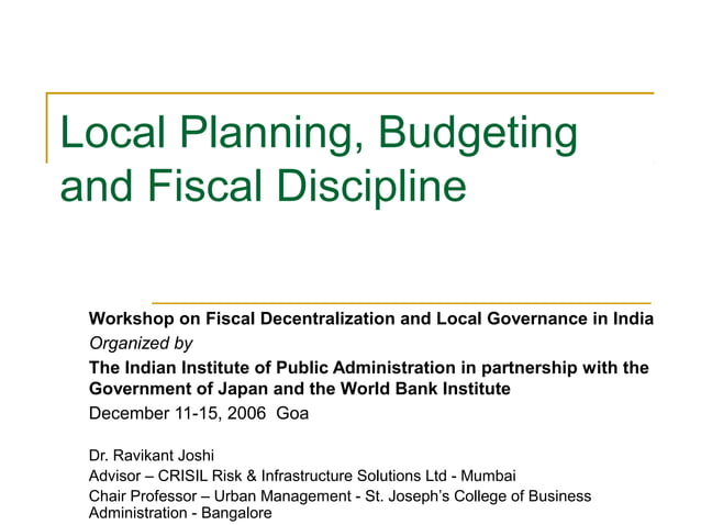 Local Planning, Budgeting, Fiscal Discipline | PPT
