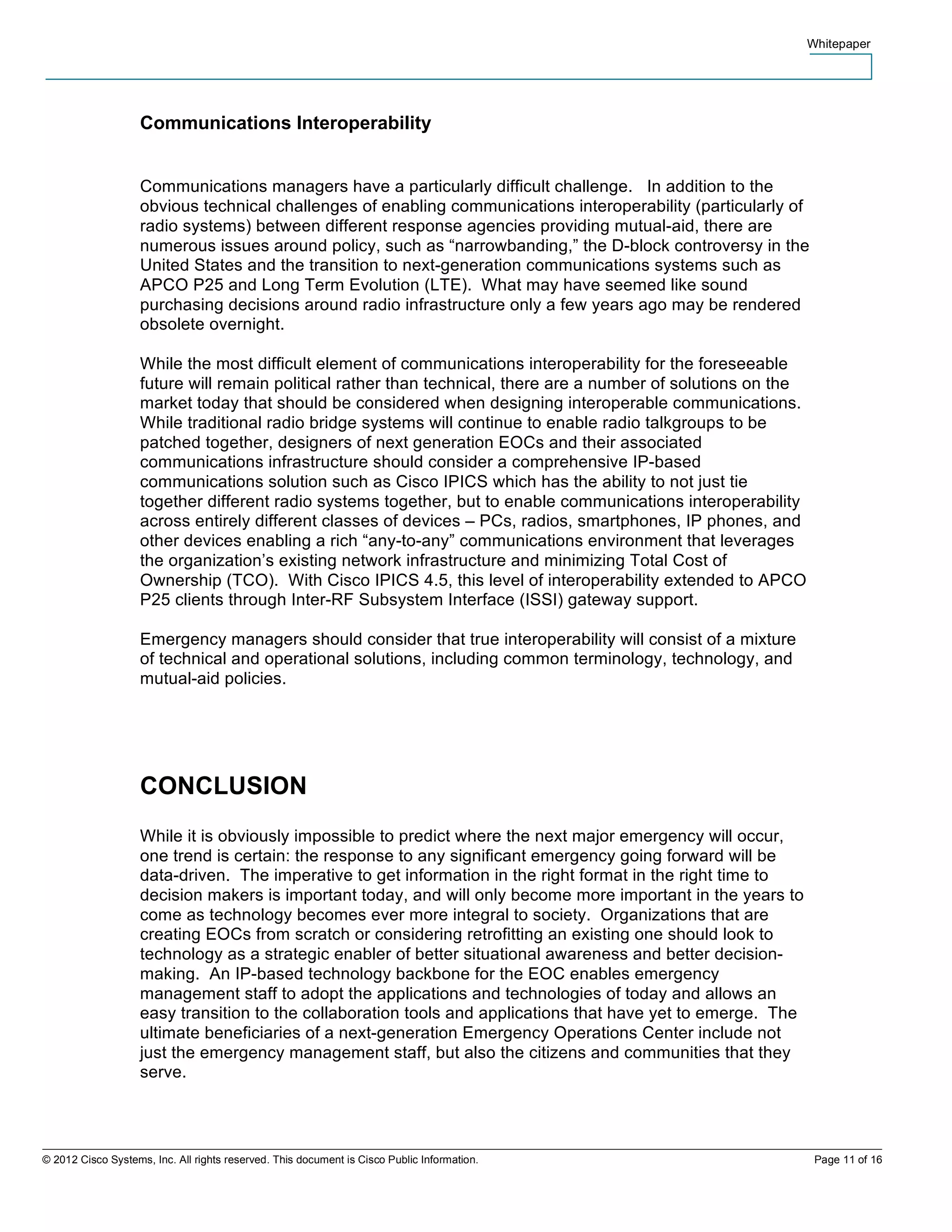 The Network Enabled Emergency Operations Center (EOC) | PDF