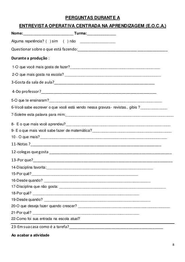 Eoca procedimentos durante o teste de psicopedagogia