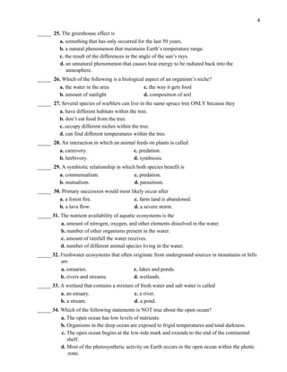 Eoc ecology sample questions | PDF