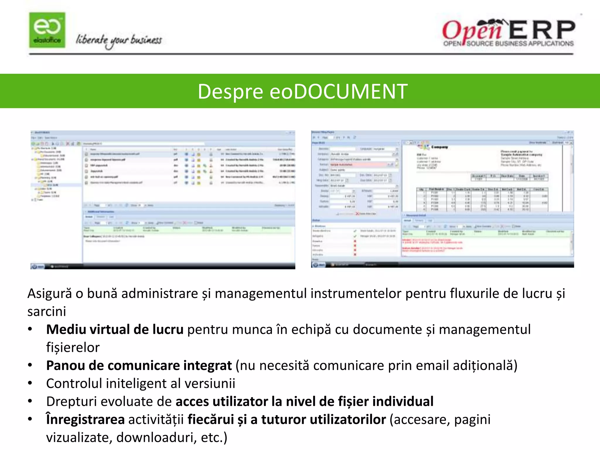 eoDOCUMENT Managementul Documentelor integrat cu OpenERP | PPTX
