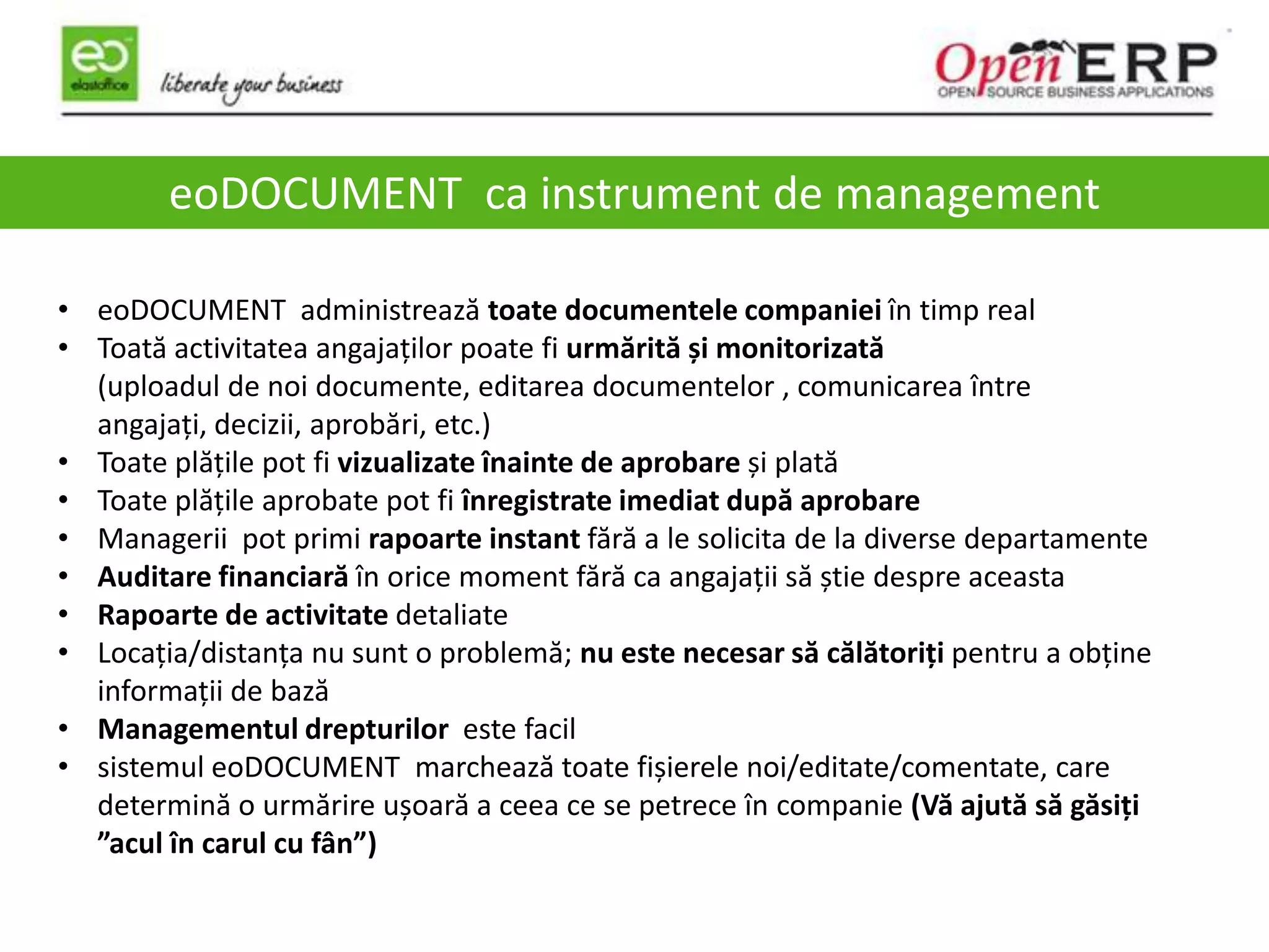 eoDOCUMENT Managementul Documentelor integrat cu OpenERP | PPTX