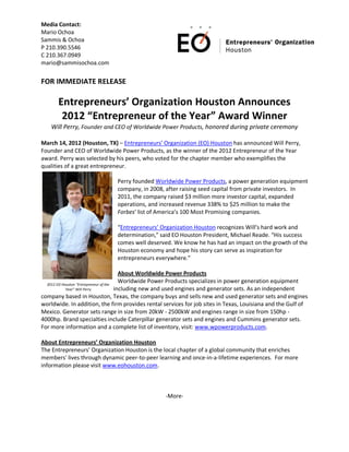 Will Perry, Founder and CEO of Worldwide Power Products, honored during ...