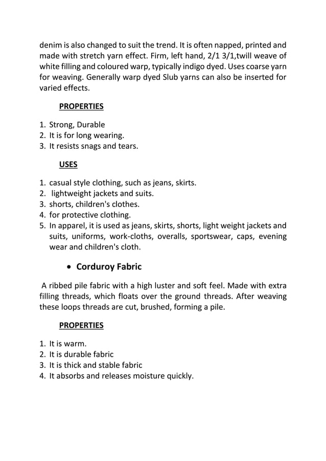 Different types of fabrics.pdf | Needlework | Arts and Crafts