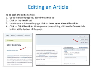 Using EOL: Adding Text to an EOL Taxon Page | PPTX