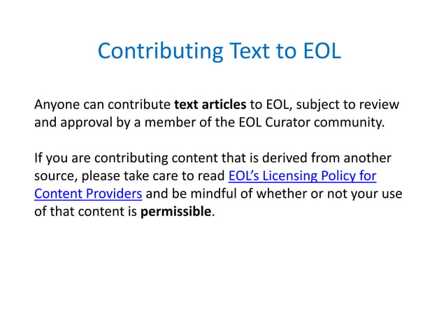 Using EOL: Adding Text to an EOL Taxon Page | PPT