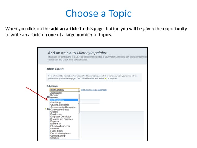 Using EOL: Adding Text to an EOL Taxon Page | PPT