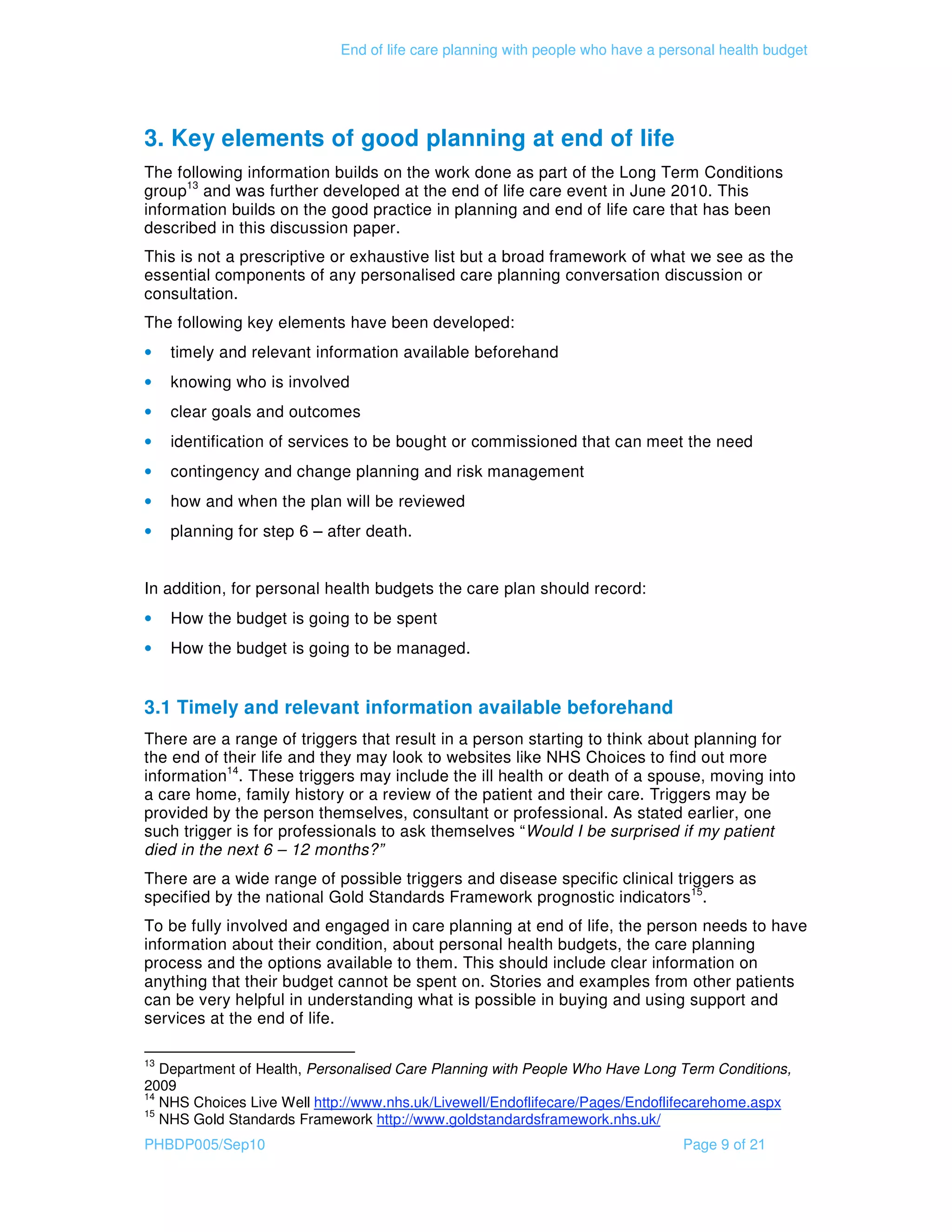 End of life care planning with people who have a personal health budget ...