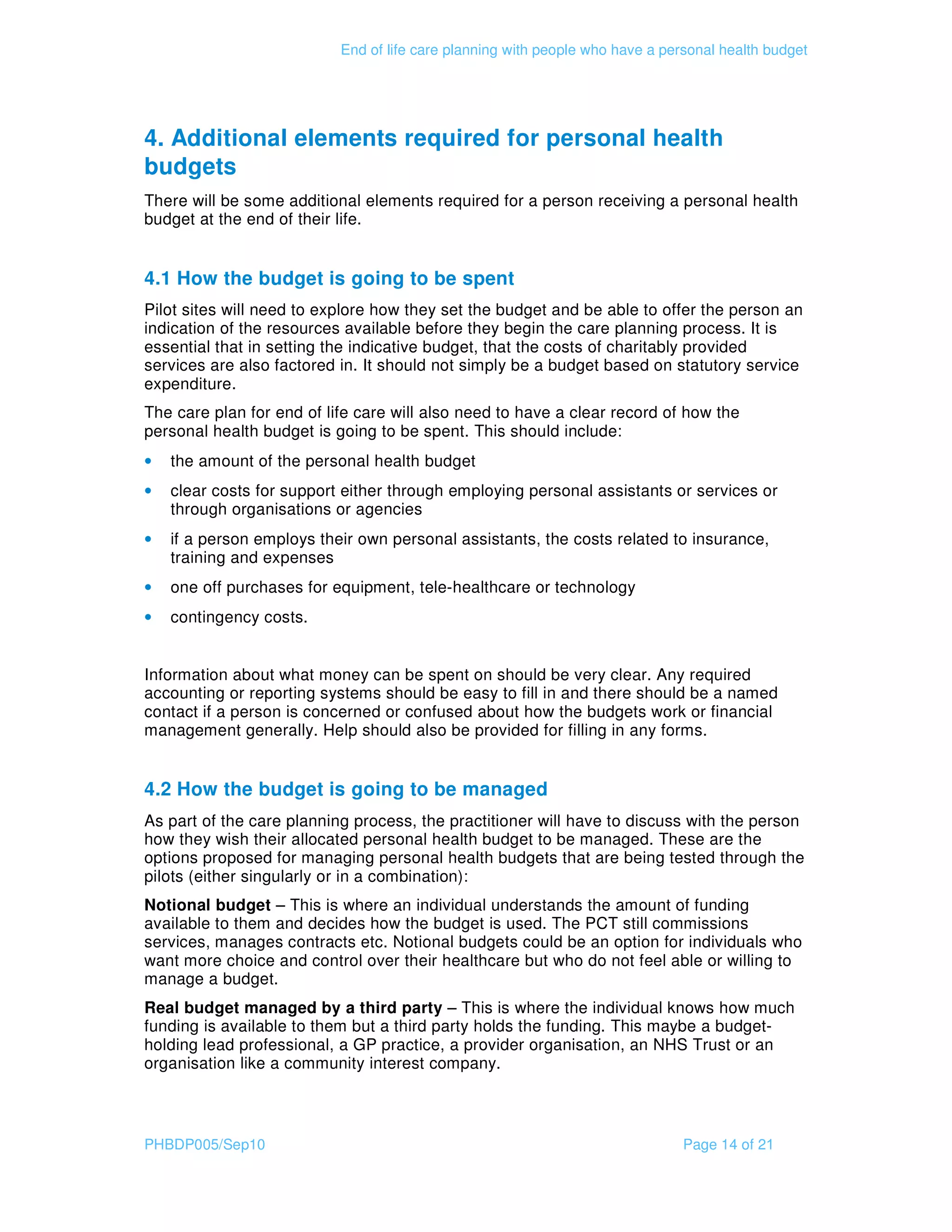 End of life care planning with people who have a personal health budget ...