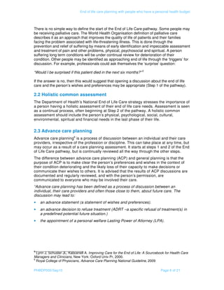 End of life care planning with people who have a personal health budget ...