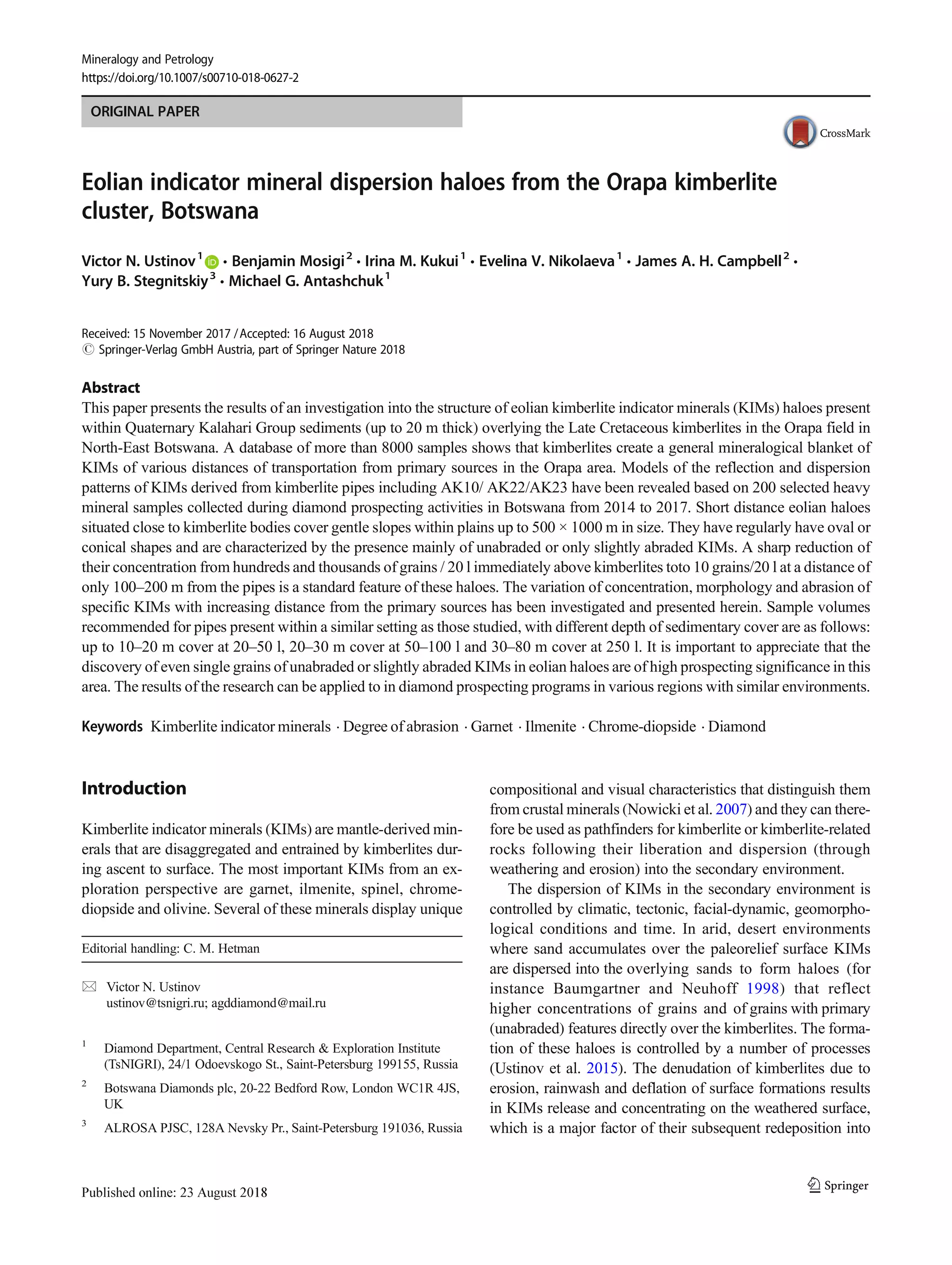 Eolian indicator mineral dispersion haloes from the Orapa kimberlite | PDF