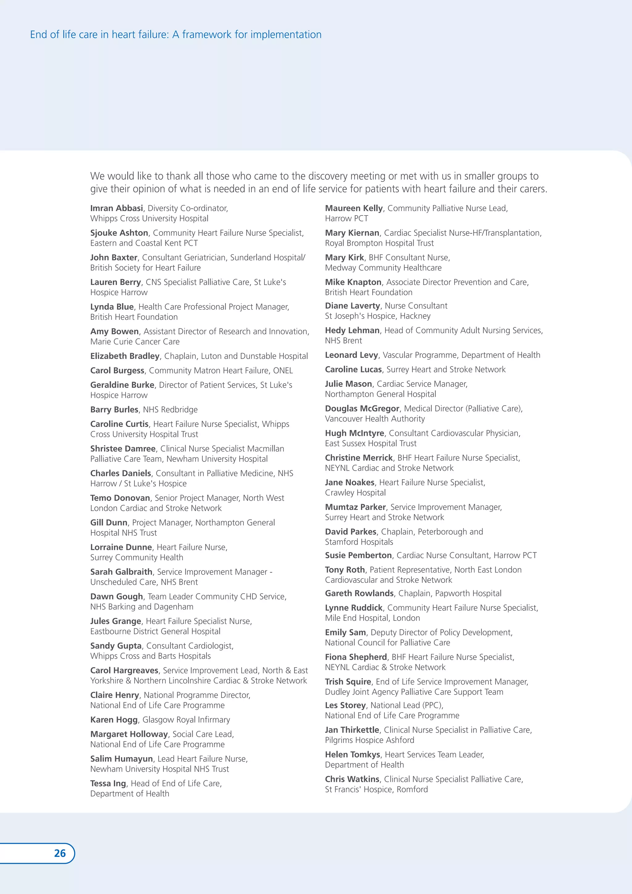 End of life care in heart failure - a framework for implementation | PDF