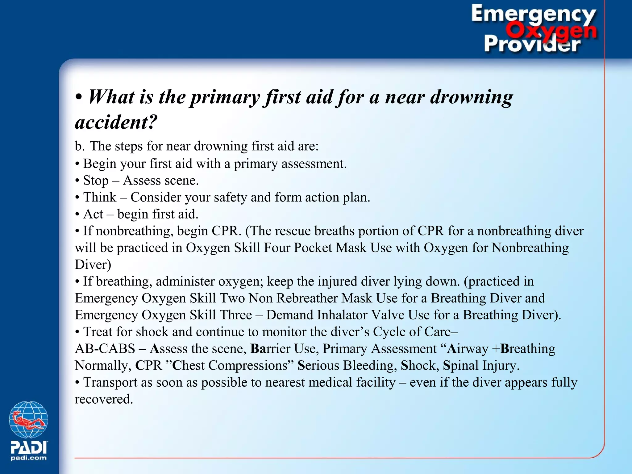 Emergency Oxygen Provider - PADI | PPT