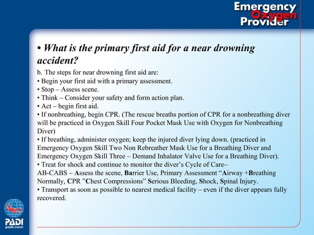 Emergency Oxygen Provider - PADI | PPT | First Aid | Injuries