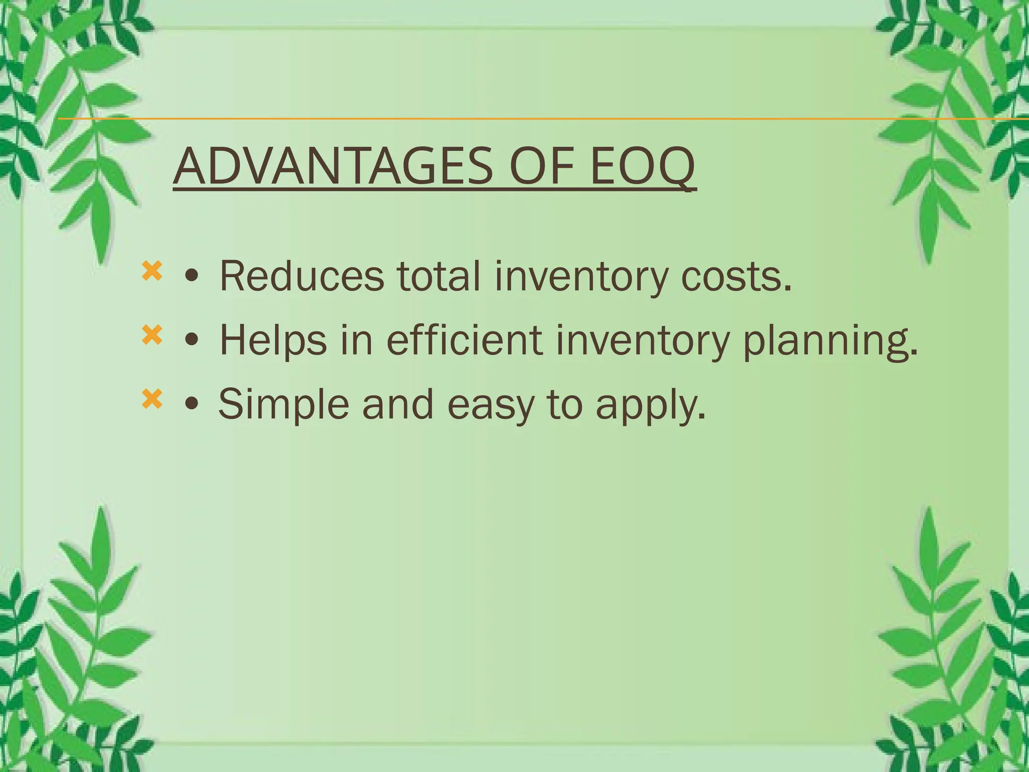 Inventory control techniques : Economic Order Quantity (EOQ) | PPTX
