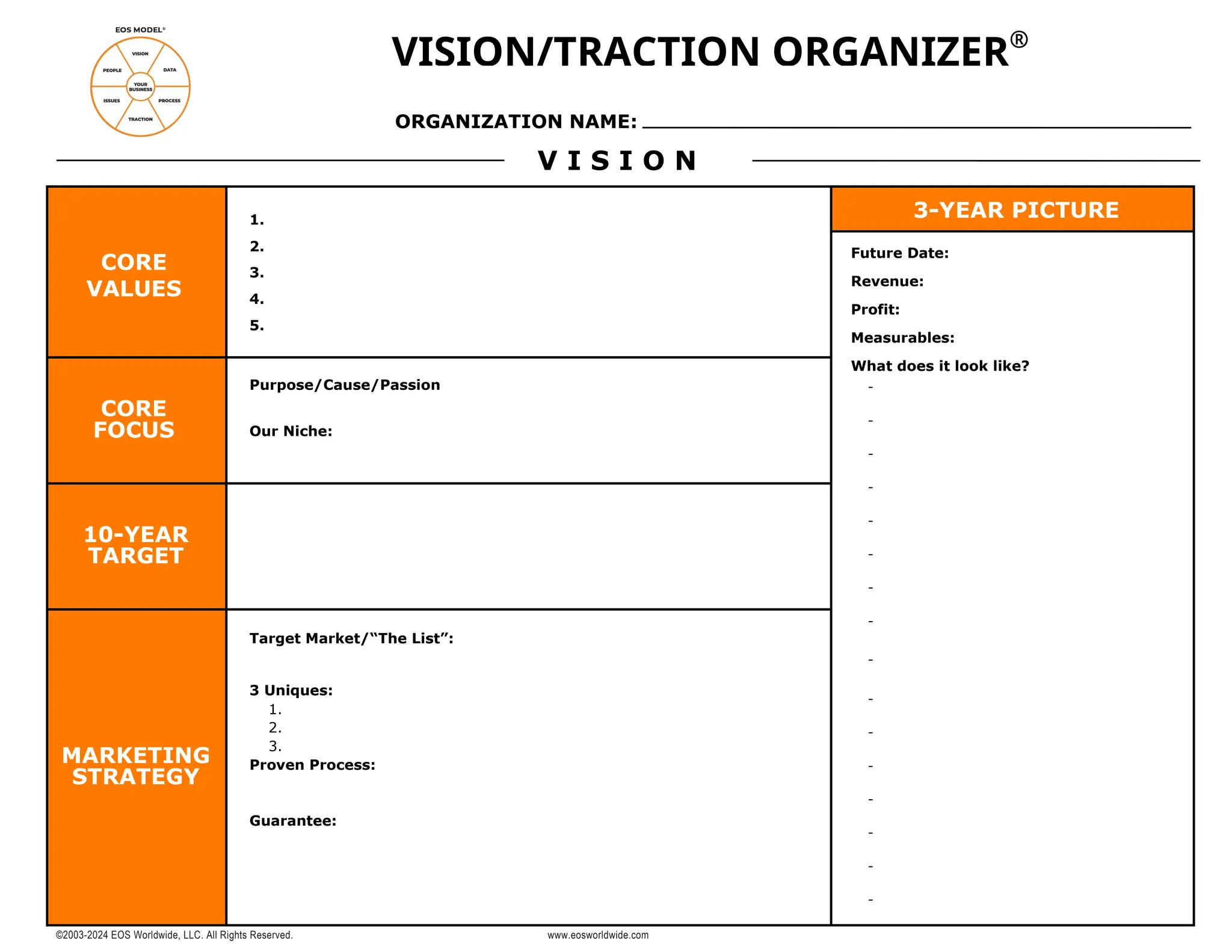 EOS-Fillable- Vision Traction Organizer for Entrepreneurs | DOCX