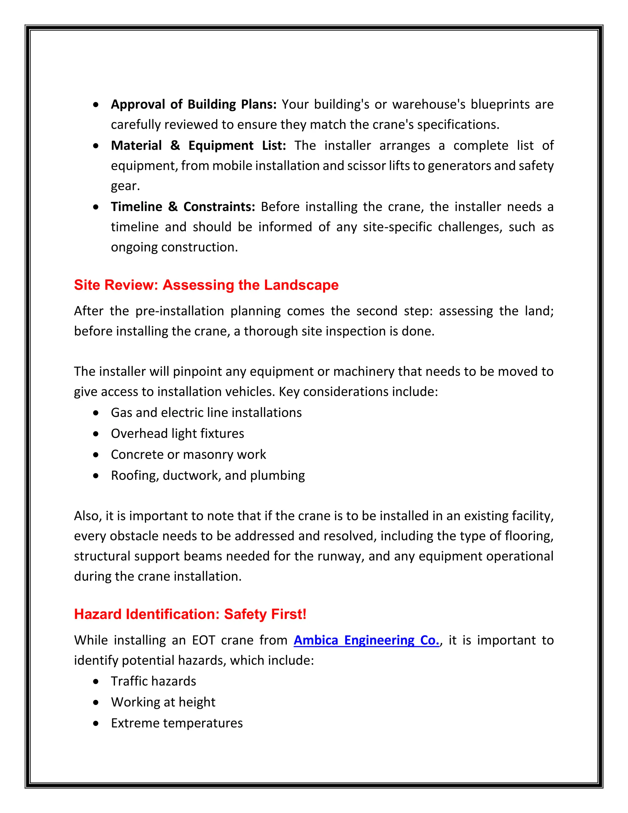 EOT Crane Installation 101- Key Considerations for a Successful Setup | PDF