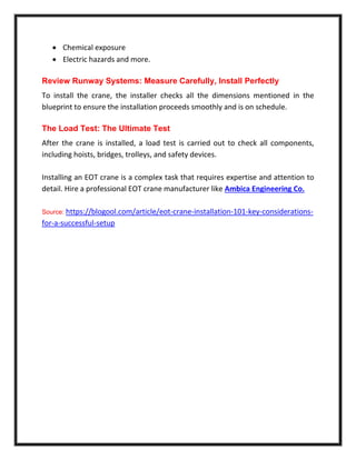 EOT Crane Installation 101- Key Considerations for a Successful Setup | PDF
