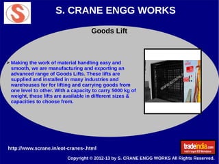 Single Girder Eot Crane Exporter, Manufacturer, S. CRANE ENGG WORKS. | PPT