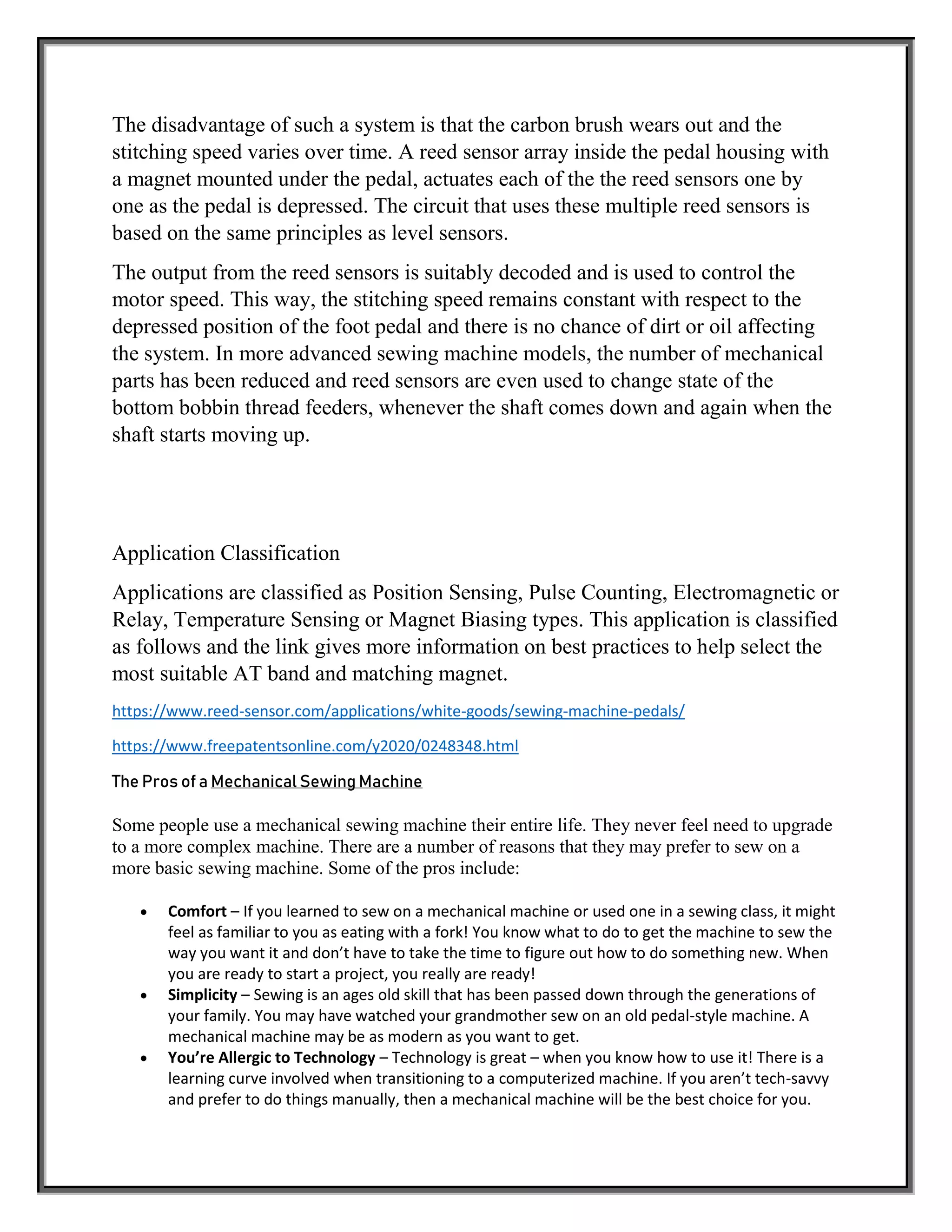 Sensors used in sewing machine EOT | DOCX