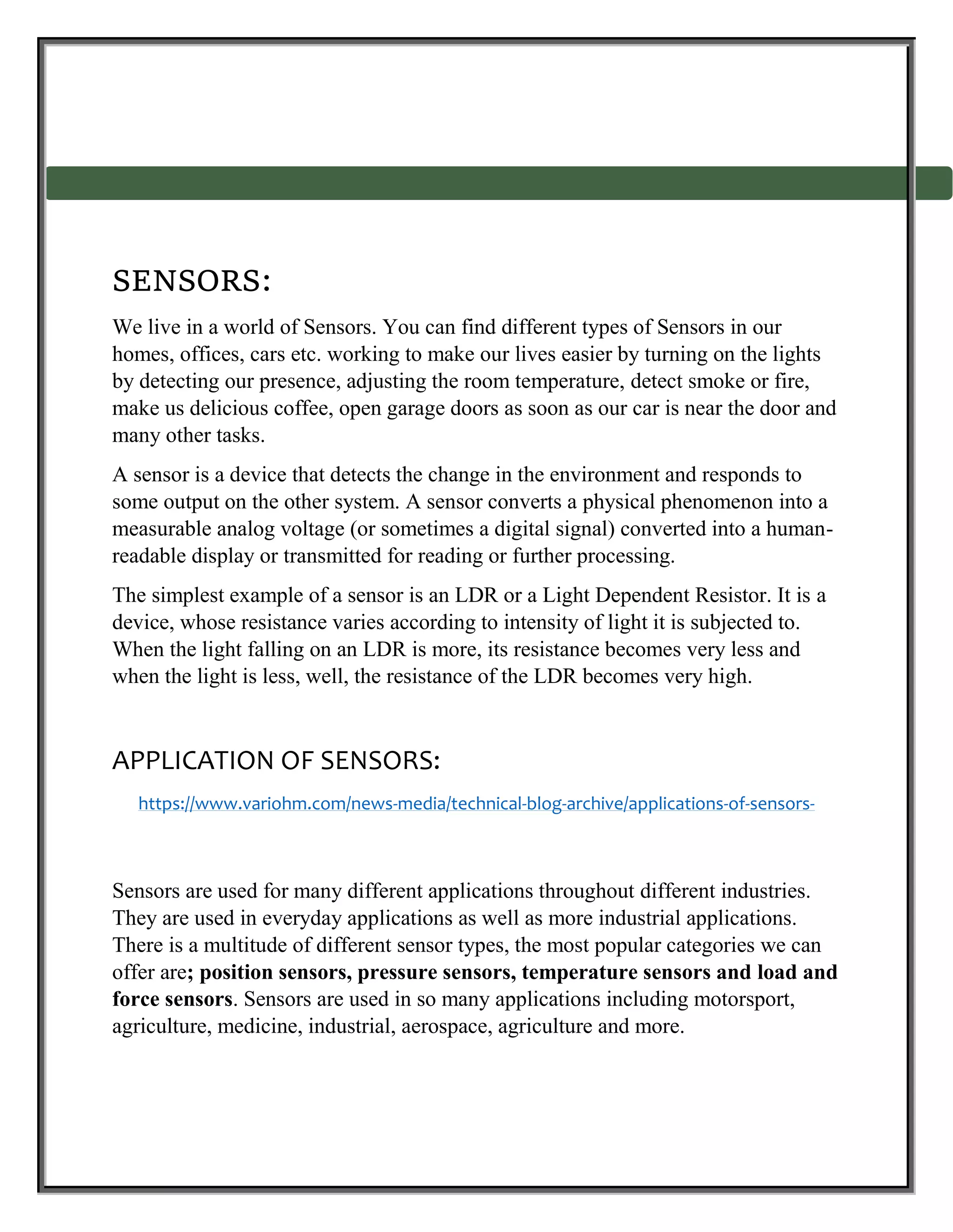 Sensors used in sewing machine EOT | DOCX