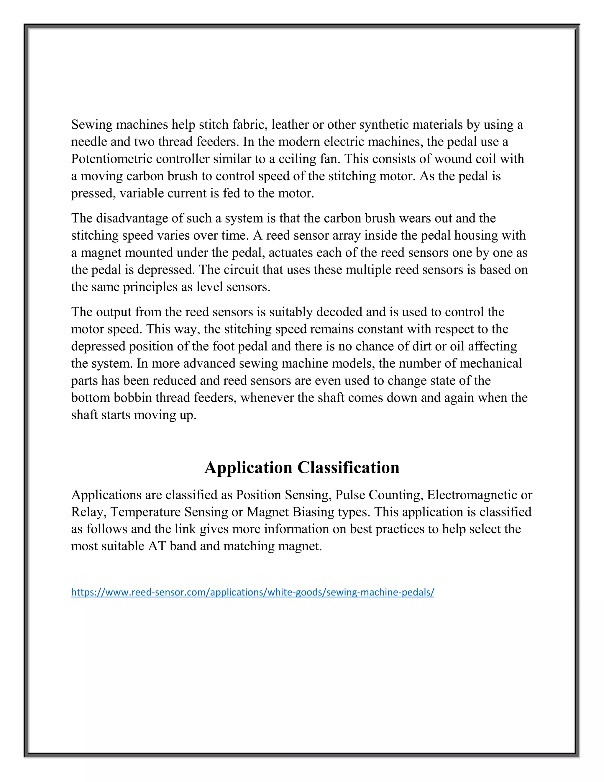 Sensors used in sewing machine EOT | DOCX