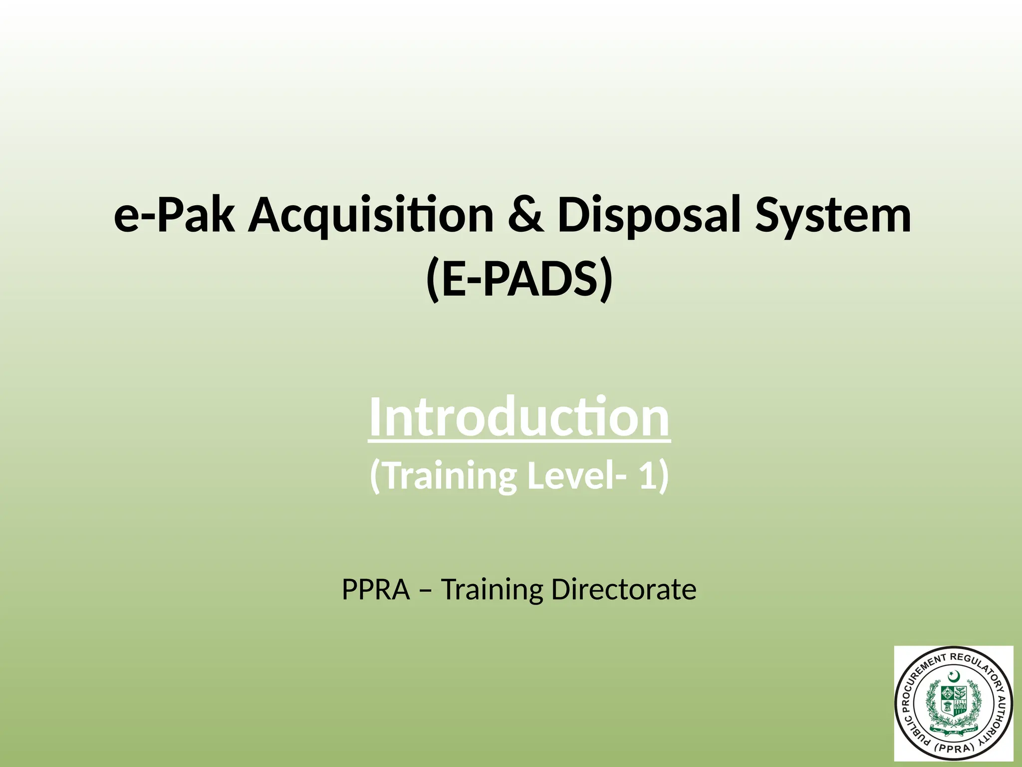 EPADS Training Level-1 for public sector | PPTX
