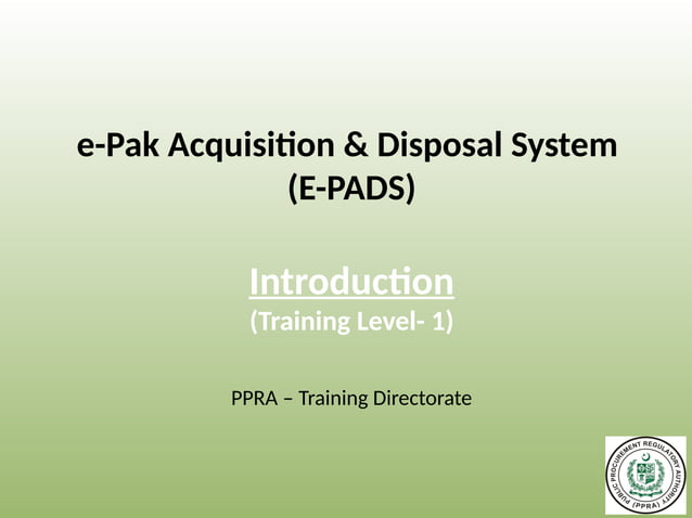 EPADS Training Level-1 for public sector | PPTX
