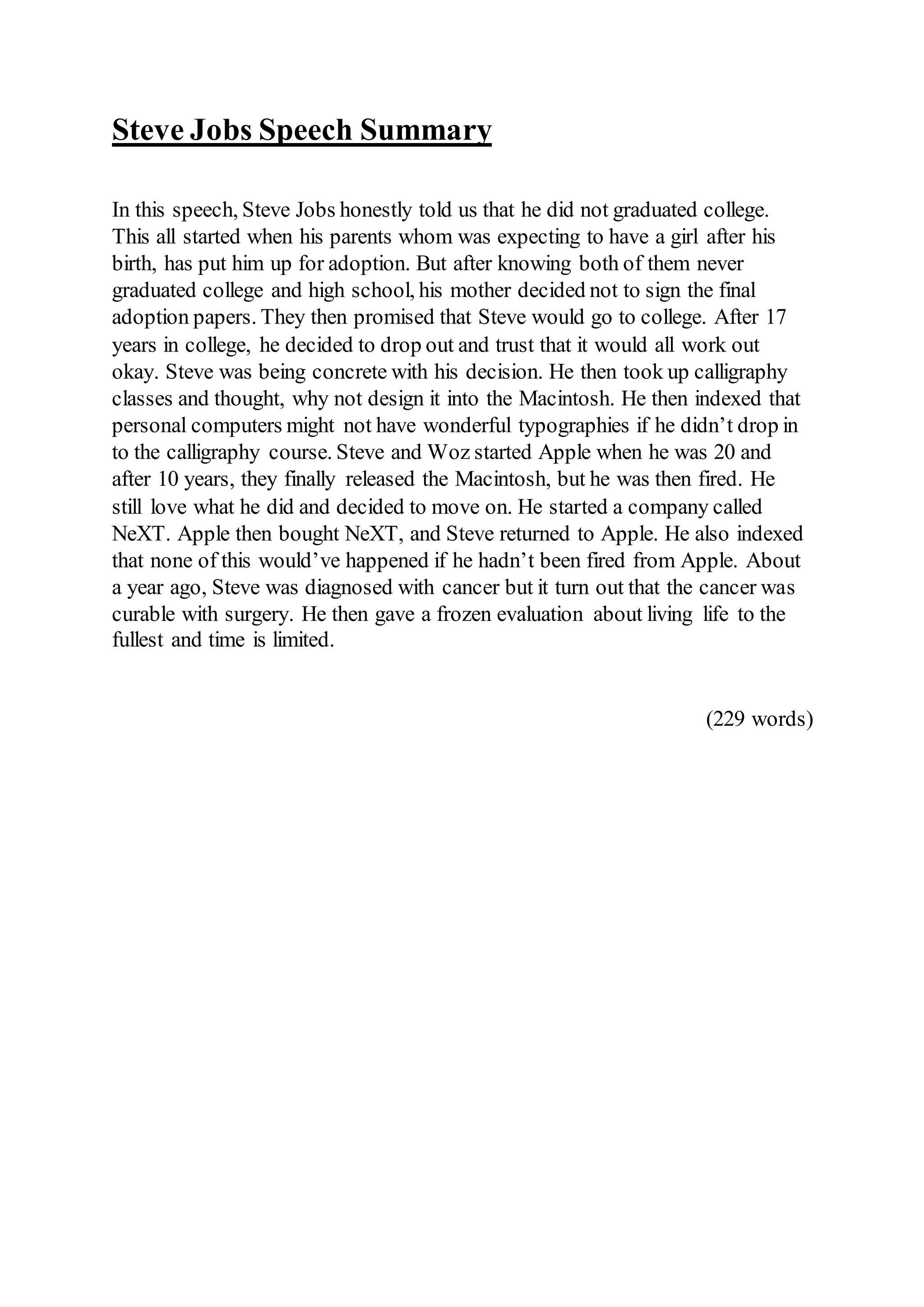 vEpc steve jobs speech summary | DOCX
