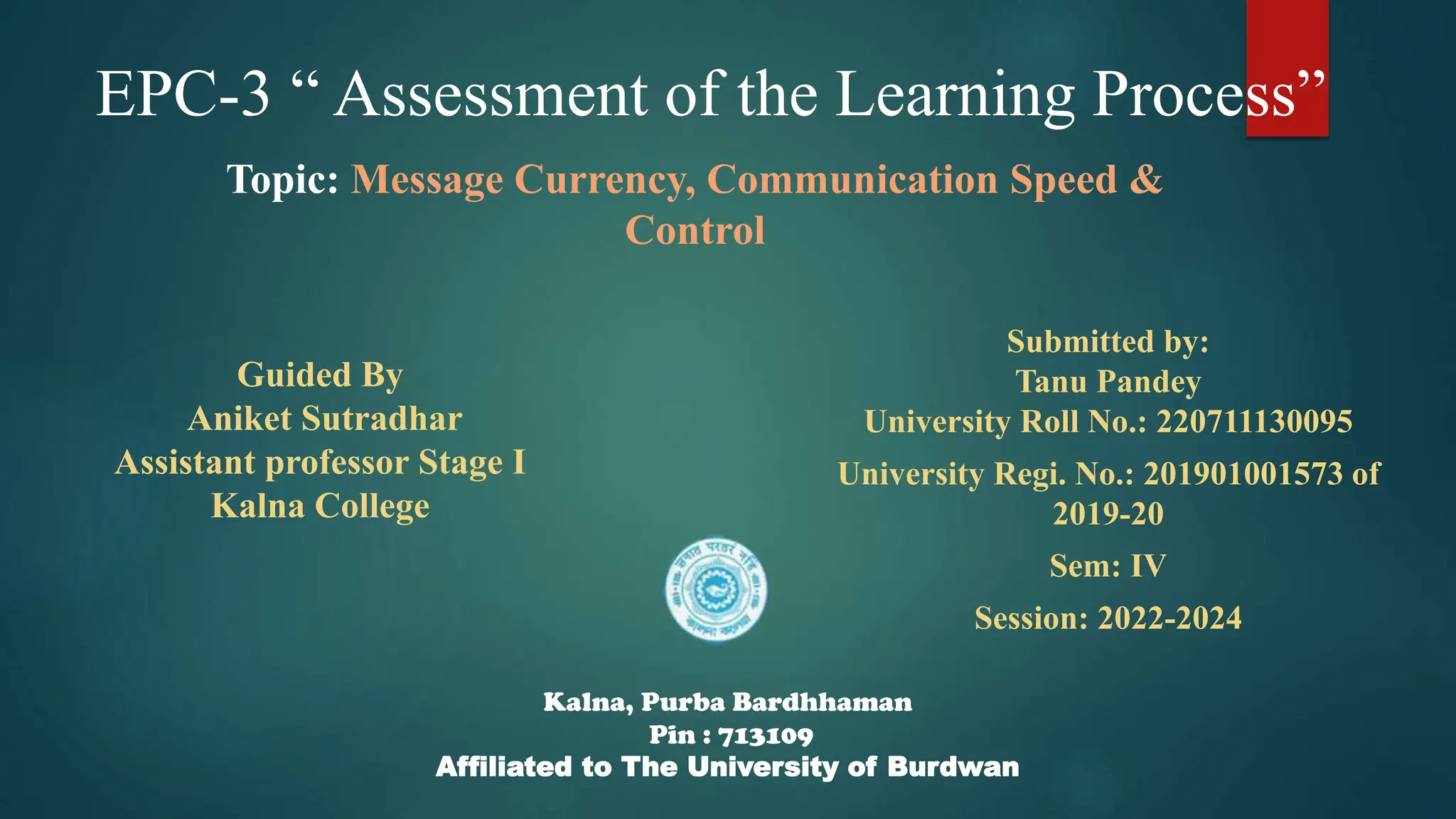 220711130095 Tanu Pandey message currency, communication speed & control EPC 3 internal ...
