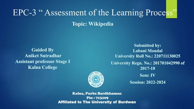 220711130025 Assessment of The learning Process Labani Mondal.pptx