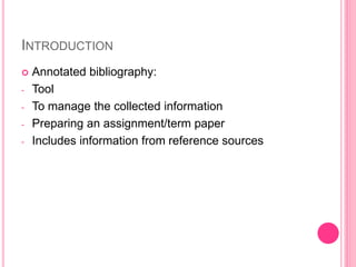 Annotated Bibliography Introduction Example