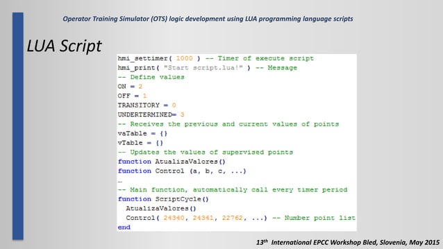 Operator Training Simulator (OTS) logic development using LUA programming language scripts | PPT