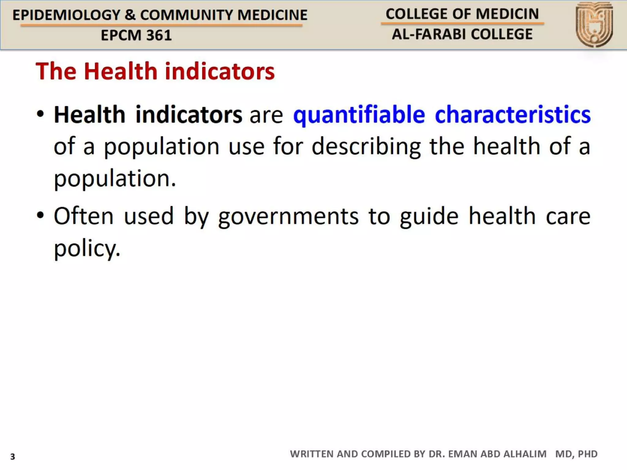 Epcm l3 (health indicators) | PPTX