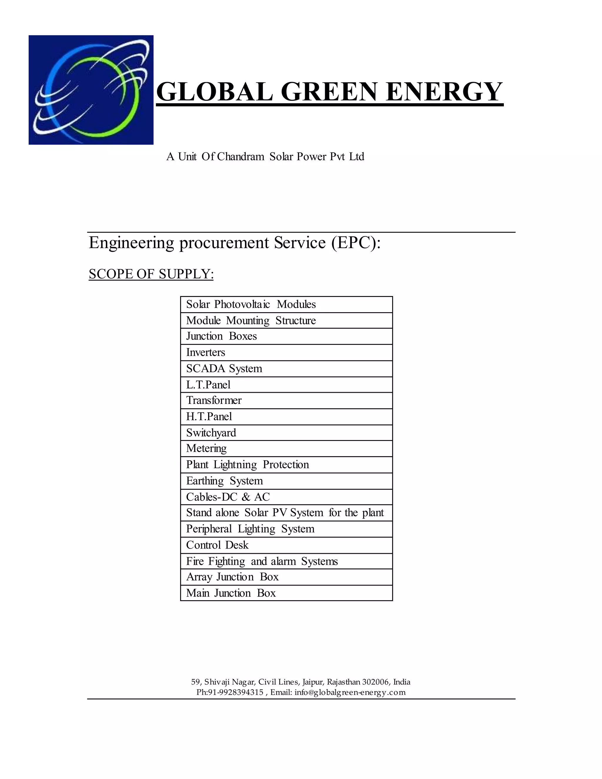 Epc service proposal for setting up solar power project standard ...