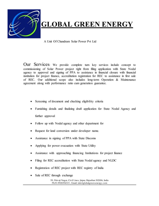 Epc service proposal for setting up solar power project standard ...