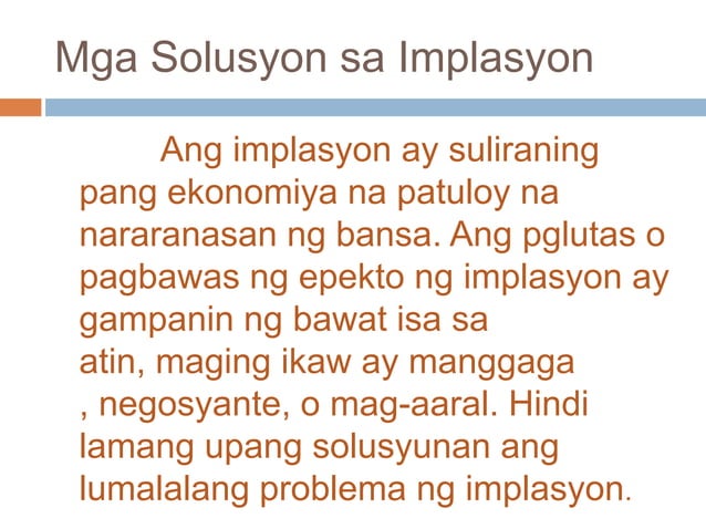 Epekto at solusyon ng implasyon pagobo | PPTX
